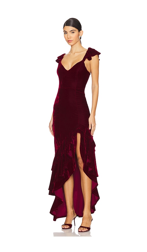 TULAROSA Velvet Gown with Ruffle Hem